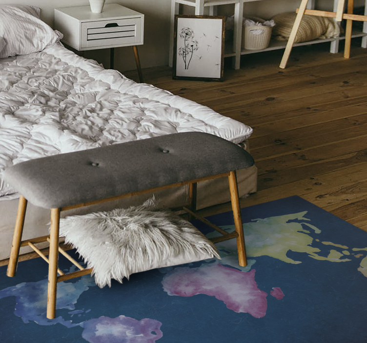 Vinylový koberec s mapou sveta vo vodových farbách